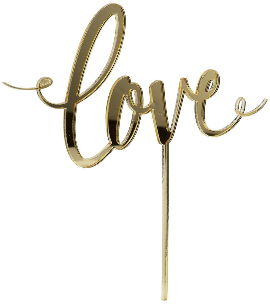 'Love' Mirror Gold Cake Topper